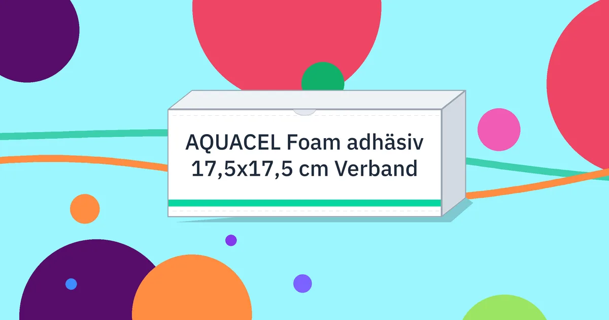 Symbolbild: Packung mit der Aufschrift AQUACEL Foam adhäsiv 17,5x17,5 cm Verband (PZN 18123677) – Verfügbarkeit und Bezug in Apotheken in Frankfurt am Main