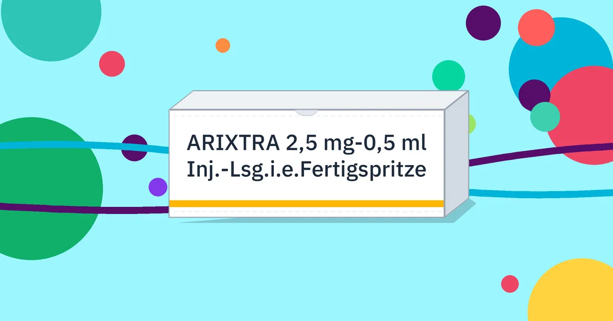 Symbolbild: Packung mit der Aufschrift ARIXTRA 2,5 mg-0,5 ml Inj.-Lsg.i.e.Fertigspritze (PZN 12421273) – Verfügbarkeit und Bezug in Apotheken in Frankfurt am Main