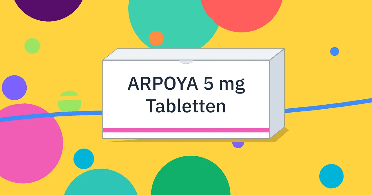 Symbolbild: Packung mit der Aufschrift ARPOYA 5 mg Tabletten (PZN 19455306) – Verfügbarkeit und Bezug in Apotheken in Frankfurt am Main