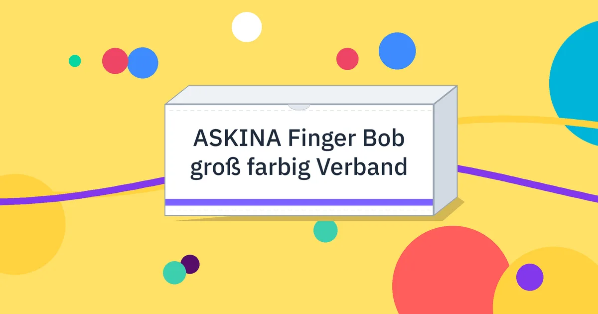 Symbolbild: Packung mit der Aufschrift ASKINA Finger Bob groß farbig Verband (PZN 05991811) – Verfügbarkeit und Bezug in Apotheken in Frankfurt am Main