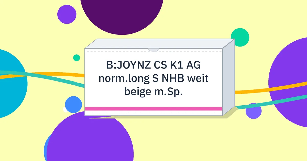 Symbolbild: Packung mit der Aufschrift B:JOYNZ CS K1 AG norm.long S NHB weit beige m.Sp. (PZN 20535542) – Verfügbarkeit und Bezug in Apotheken in Frankfurt am Main