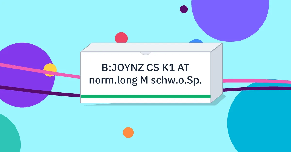 Symbolbild: Packung mit der Aufschrift B:JOYNZ CS K1 AT norm.long M schw.o.Sp. (PZN 20537417) – Verfügbarkeit und Bezug in Apotheken in Frankfurt am Main