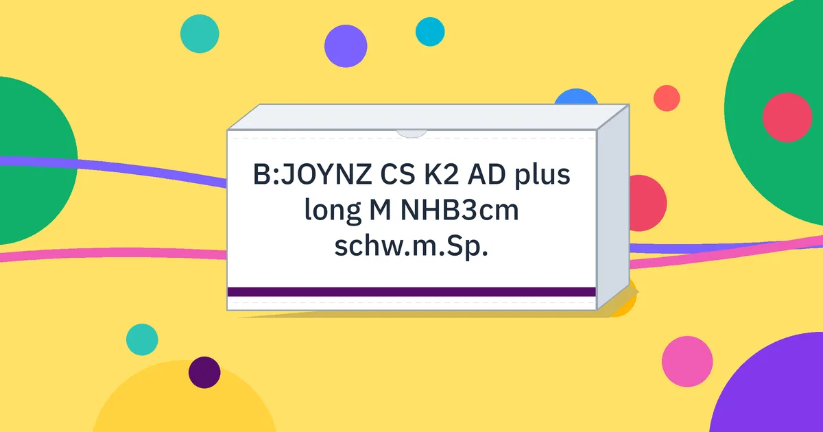 Symbolbild: Packung mit der Aufschrift B:JOYNZ CS K2 AD plus long M NHB3cm schw.m.Sp. (PZN 20530059) – Verfügbarkeit und Bezug in Apotheken in Frankfurt am Main
