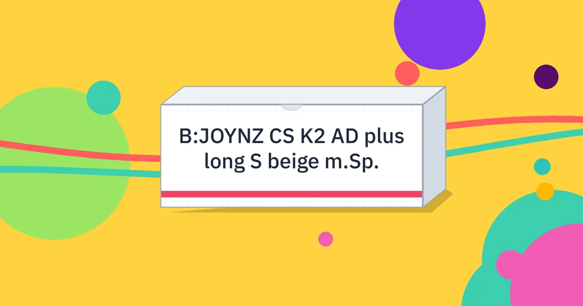 Symbolbild: Packung mit der Aufschrift B:JOYNZ CS K2 AD plus long S beige m.Sp. (PZN 20528542) – Verfügbarkeit und Bezug in Apotheken in Frankfurt am Main