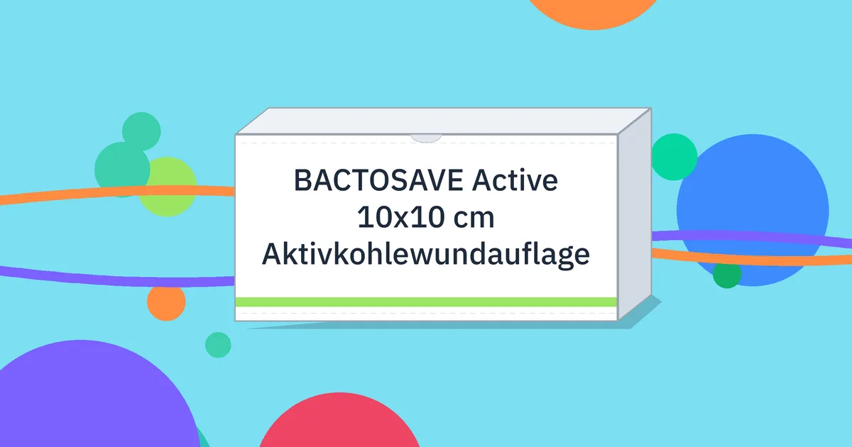 Symbolbild: Packung mit der Aufschrift BACTOSAVE Active 10x10 cm Aktivkohlewundauflage (PZN 19903532) – Verfügbarkeit und Bezug in Apotheken in Frankfurt am Main