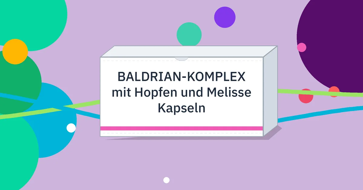Symbolbild: Packung mit der Aufschrift BALDRIAN-KOMPLEX mit Hopfen und Melisse Kapseln (PZN 17550785) – Verfügbarkeit und Bezug in Apotheken in Frankfurt am Main