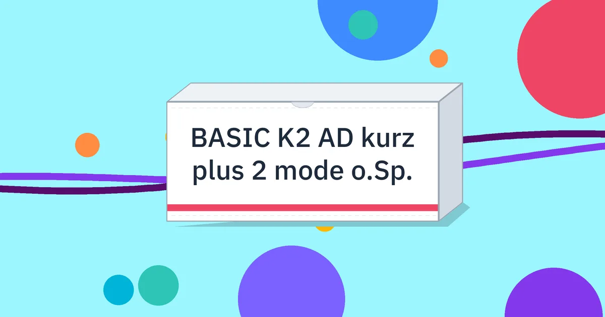 Symbolbild: Packung mit der Aufschrift BASIC K2 AD kurz plus 2 mode o.Sp. (PZN 20264221) – Verfügbarkeit und Bezug in Apotheken in Frankfurt am Main