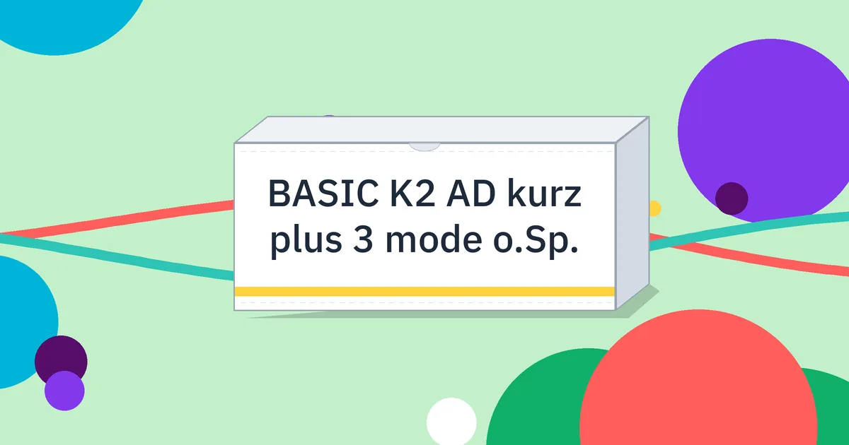 Symbolbild: Packung mit der Aufschrift BASIC K2 AD kurz plus 3 mode o.Sp. (PZN 20264669) – Verfügbarkeit und Bezug in Apotheken in Frankfurt am Main