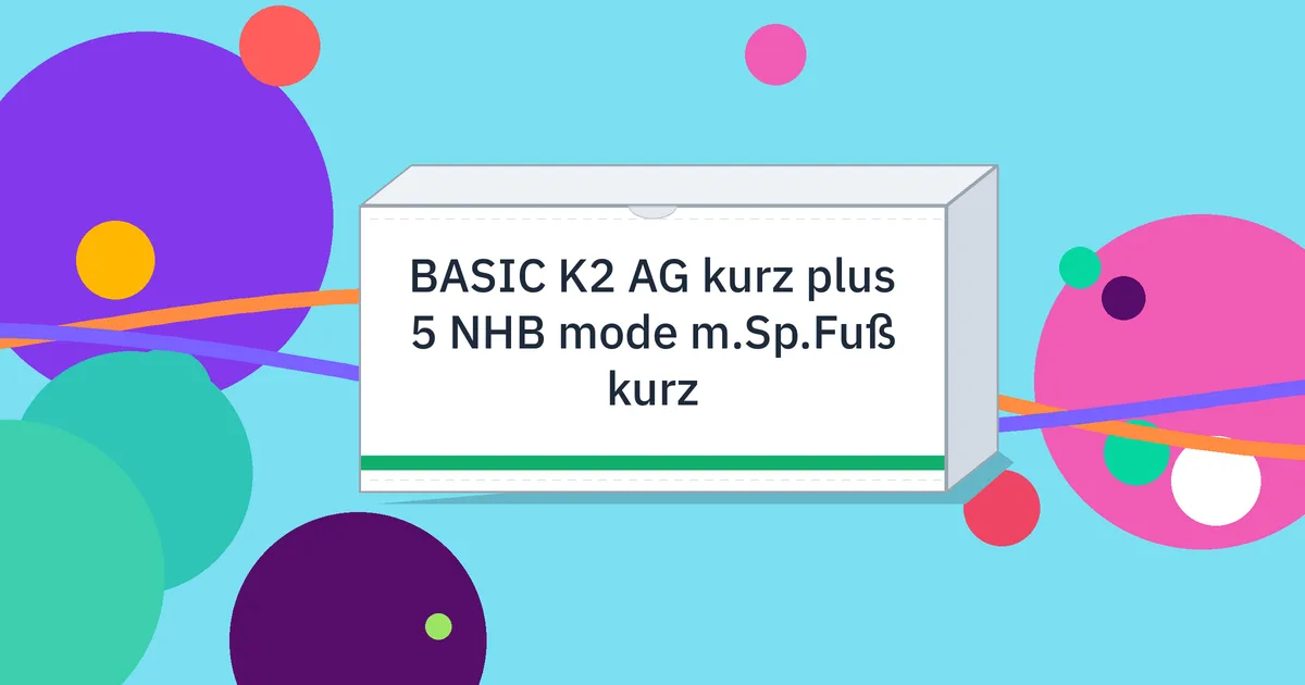 Symbolbild: Packung mit der Aufschrift BASIC K2 AG kurz plus 5 NHB mode m.Sp.Fuß kurz (PZN 20268207) – Verfügbarkeit und Bezug in Apotheken in Frankfurt am Main