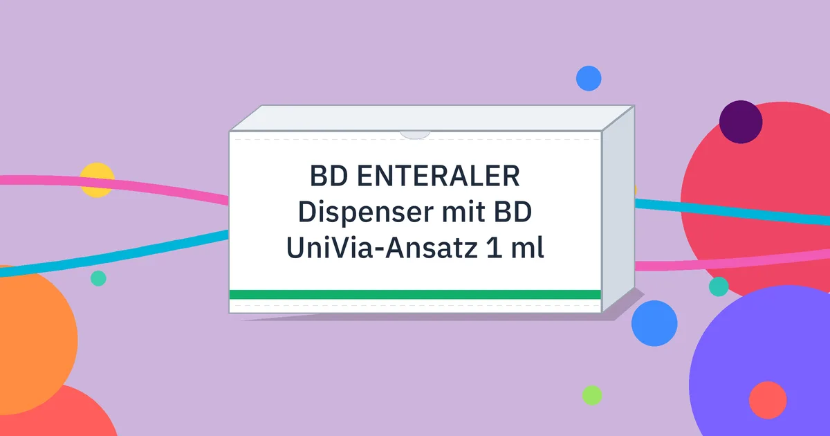 Symbolbild: Packung mit der Aufschrift BD ENTERALER Dispenser mit BD UniVia-Ansatz 1 ml (PZN 08446652) – Verfügbarkeit und Bezug in Apotheken in Frankfurt am Main