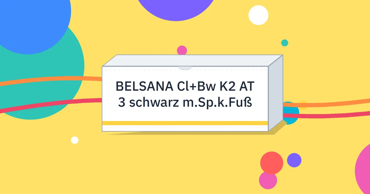 Symbolbild: Packung mit der Aufschrift BELSANA Cl+Bw K2 AT 3 schwarz m.Sp.k.Fuß (PZN 12249495) – Verfügbarkeit und Bezug in Apotheken in Frankfurt am Main