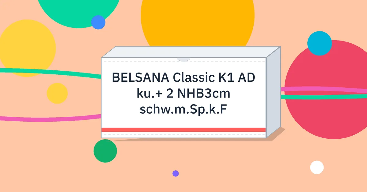 Symbolbild: Packung mit der Aufschrift BELSANA Classic K1 AD ku.+ 2 NHB3cm schw.m.Sp.k.F (PZN 19254772) – Verfügbarkeit und Bezug in Apotheken in Frankfurt am Main