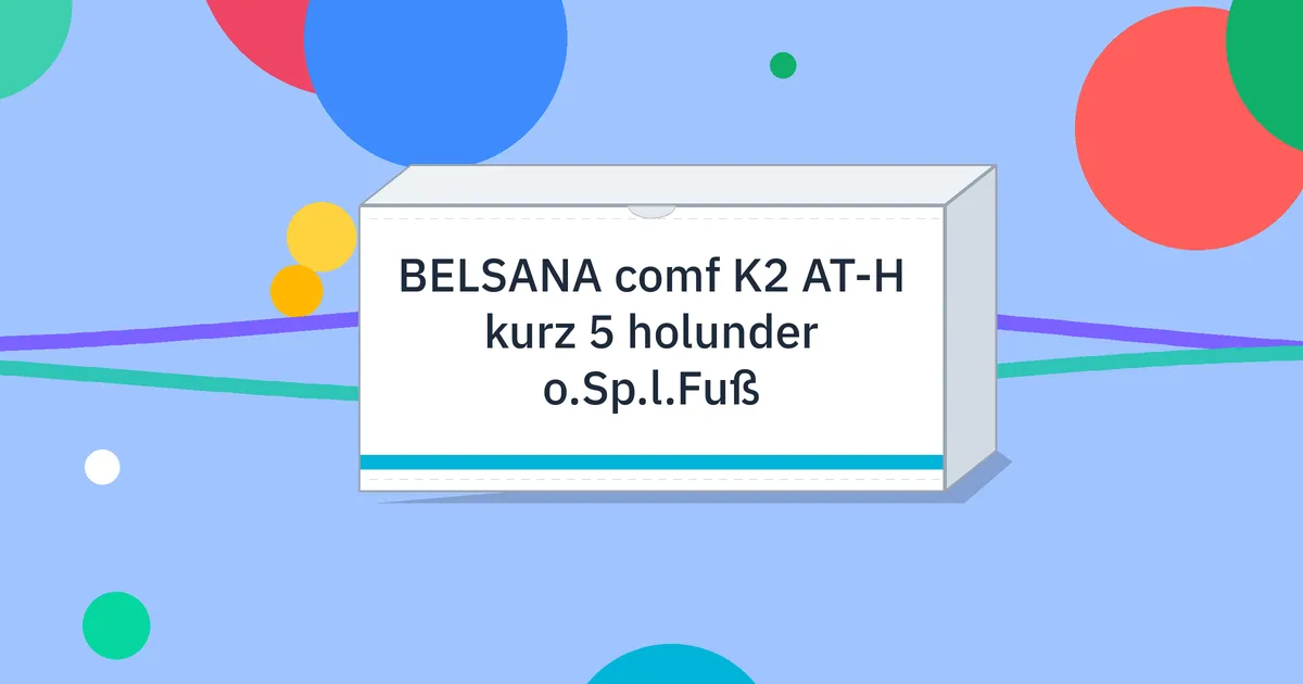 Symbolbild: Packung mit der Aufschrift BELSANA comf K2 AT-H kurz 5 holunder o.Sp.l.Fuß (PZN 12330961) – Verfügbarkeit und Bezug in Apotheken in Frankfurt am Main
