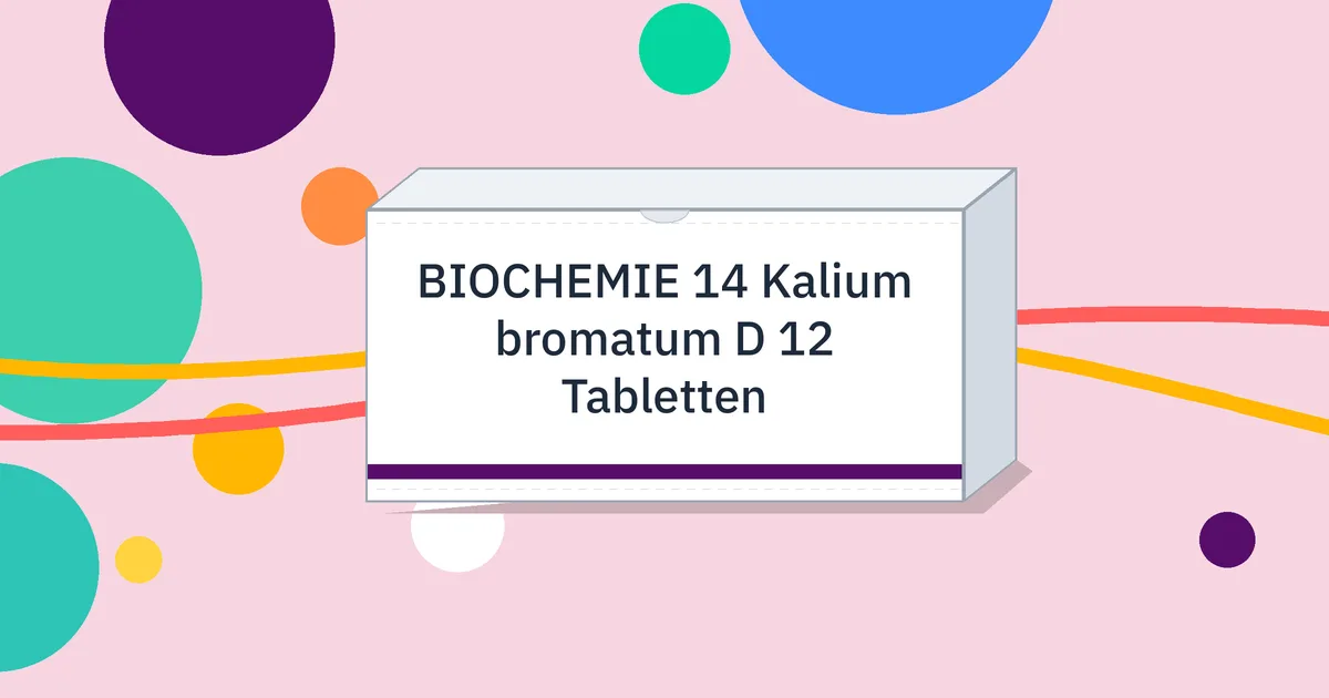 Symbolbild: Packung mit der Aufschrift BIOCHEMIE 14 Kalium bromatum D 12 Tabletten (PZN 04324716) – Verfügbarkeit und Bezug in Apotheken in Frankfurt am Main