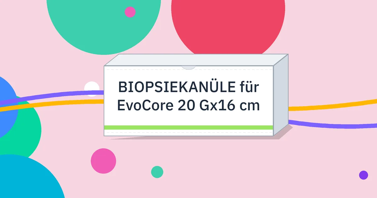 Symbolbild: Packung mit der Aufschrift BIOPSIEKANÜLE für EvoCore 20 Gx16 cm (PZN 11059249) – Verfügbarkeit und Bezug in Apotheken in Frankfurt am Main