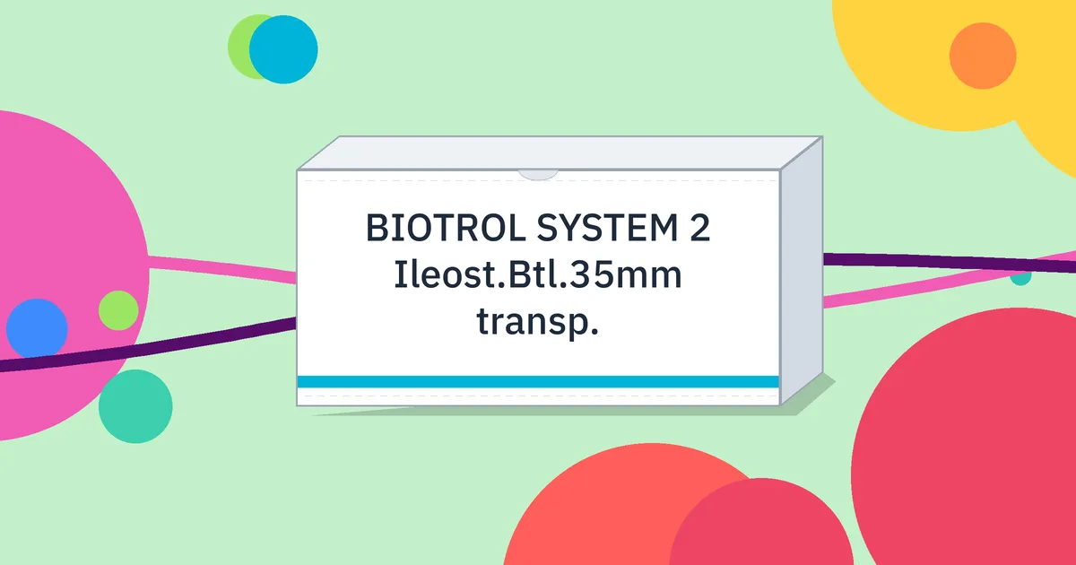 Symbolbild: Packung mit der Aufschrift BIOTROL SYSTEM 2 Ileost.Btl.35mm transp. (PZN 04868907) – Verfügbarkeit und Bezug in Apotheken in Frankfurt am Main