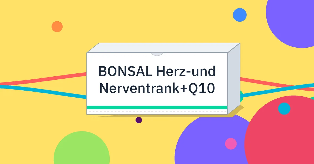 Symbolbild: Packung mit der Aufschrift BONSAL Herz-und Nerventrank+Q10 (PZN 01828793) – Verfügbarkeit und Bezug in Apotheken in Frankfurt am Main