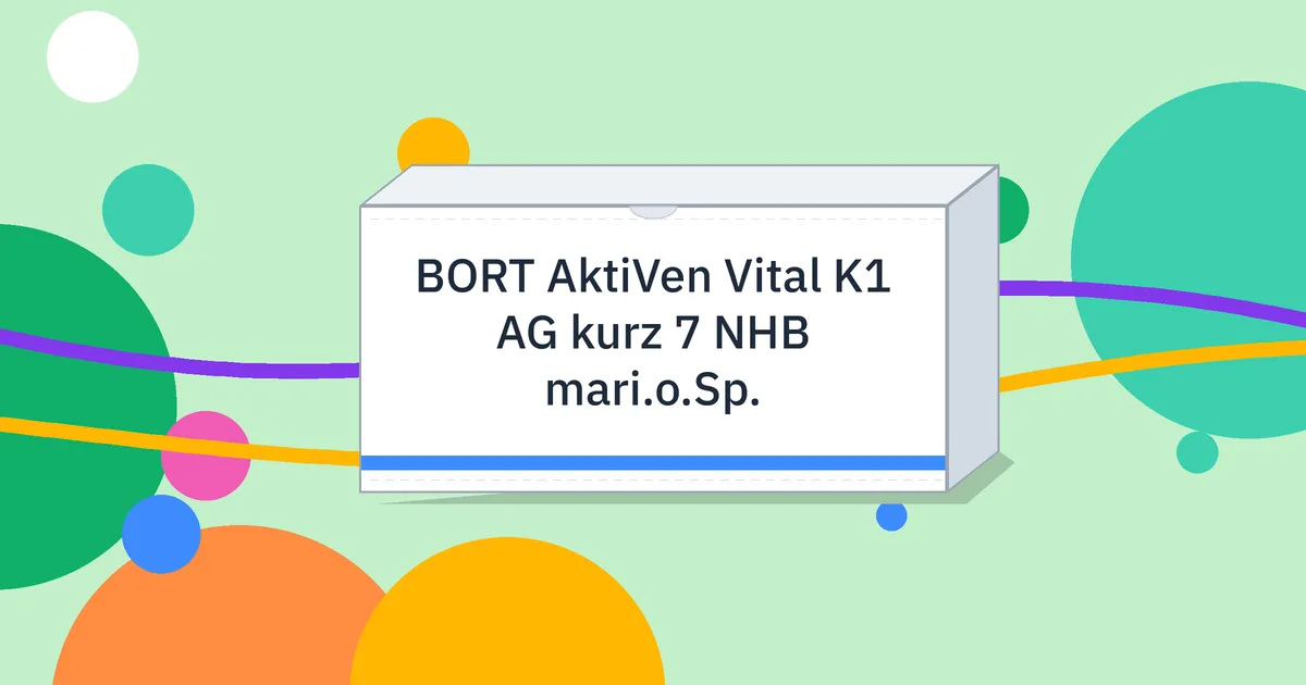 Symbolbild: Packung mit der Aufschrift BORT AktiVen Vital K1 AG kurz 7 NHB mari.o.Sp. (PZN 13732207) – Verfügbarkeit und Bezug in Apotheken in Frankfurt am Main