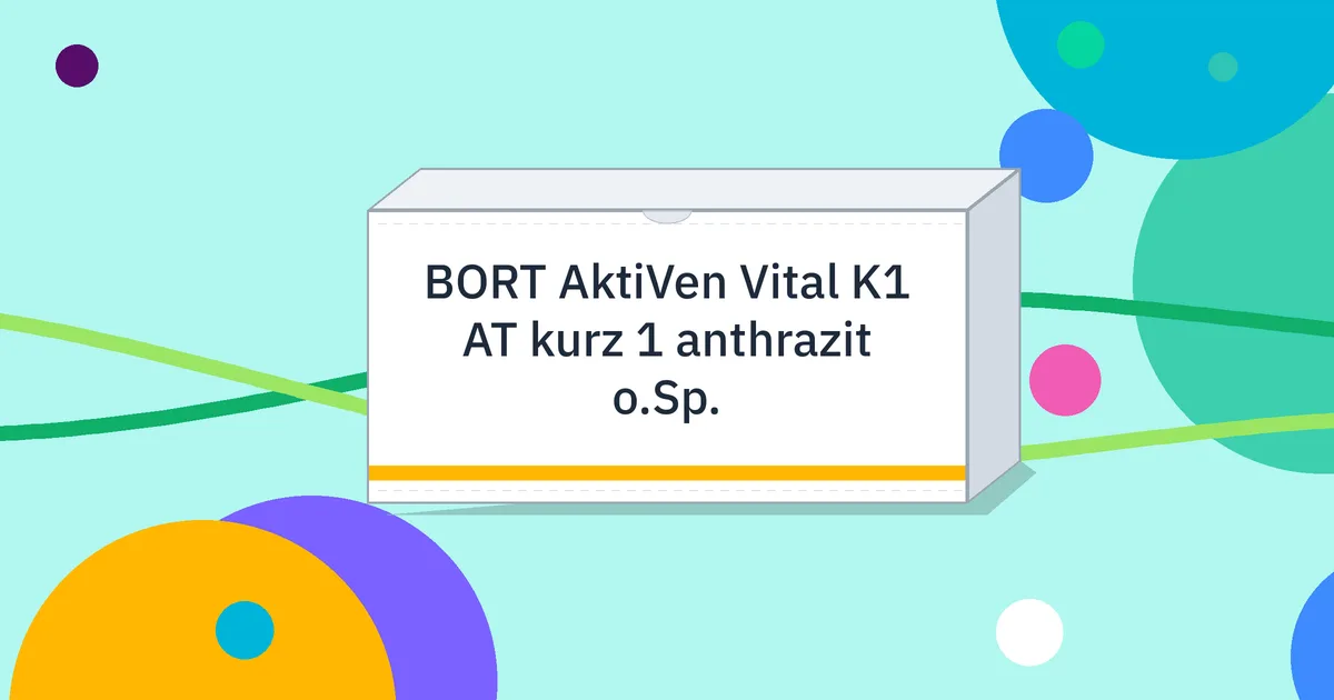 Symbolbild: Packung mit der Aufschrift BORT AktiVen Vital K1 AT kurz 1 anthrazit o.Sp. (PZN 13742401) – Verfügbarkeit und Bezug in Apotheken in Frankfurt am Main