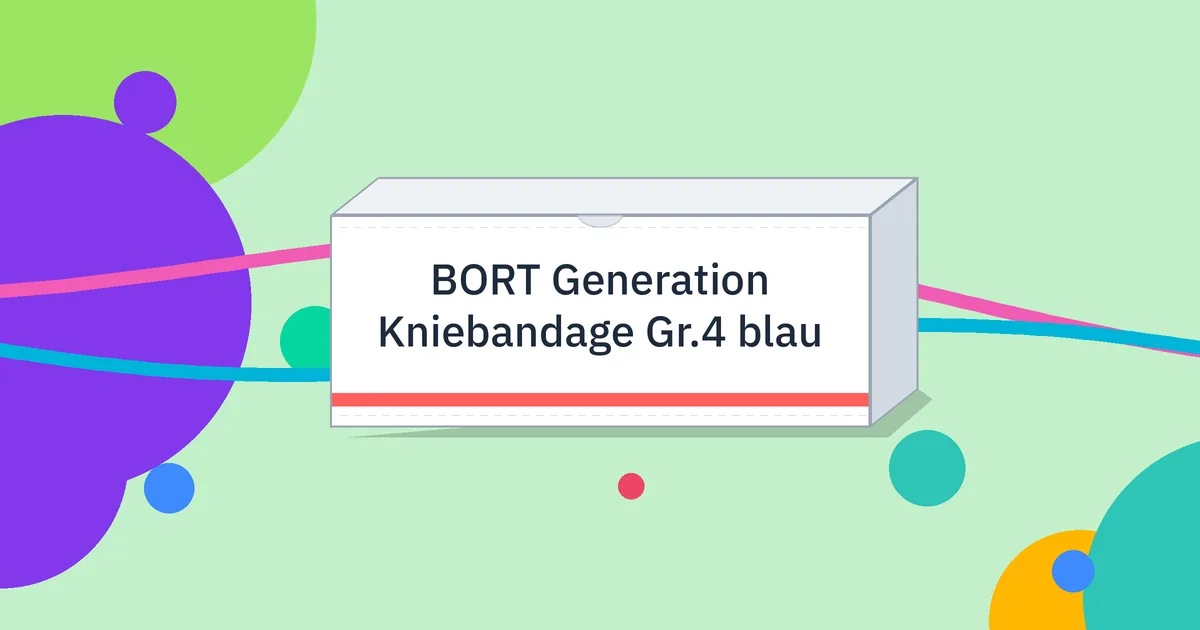 Symbolbild: Packung mit der Aufschrift BORT Generation Kniebandage Gr.4 blau (PZN 16317495) – Verfügbarkeit und Bezug in Apotheken in Frankfurt am Main