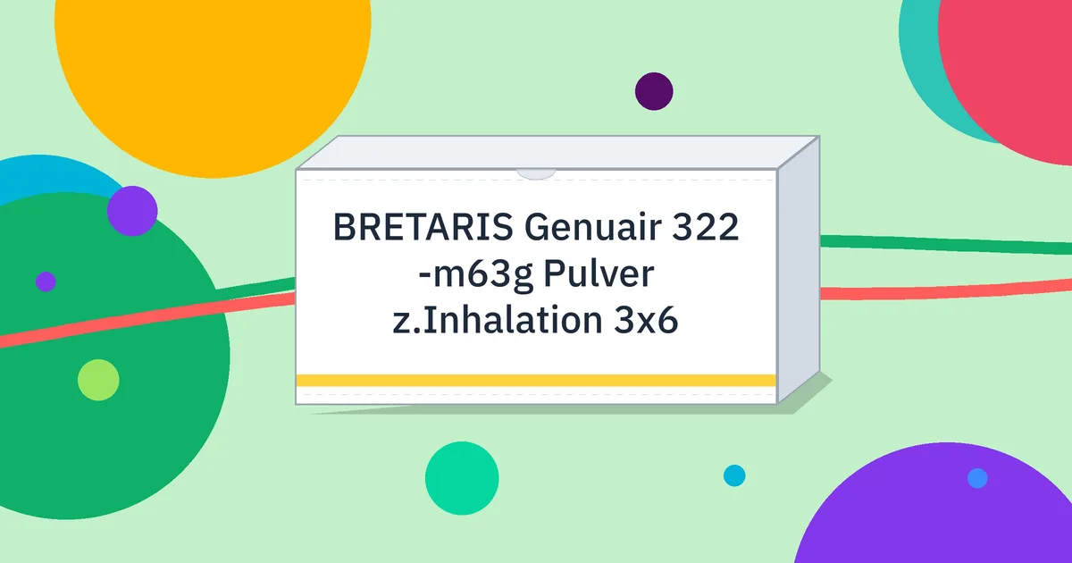 Symbolbild: Packung mit der Aufschrift BRETARIS Genuair 322 -m63g Pulver z.Inhalation 3x6 (PZN 19065901) – Verfügbarkeit und Bezug in Apotheken in Frankfurt am Main