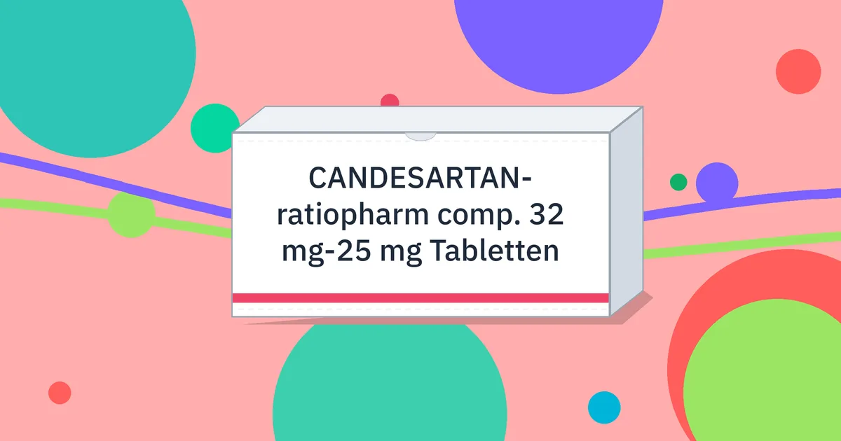 Symbolbild: Packung mit der Aufschrift CANDESARTAN-ratiopharm comp. 32 mg-25 mg Tabletten (PZN 13649452) – Verfügbarkeit und Bezug in Apotheken in Frankfurt am Main