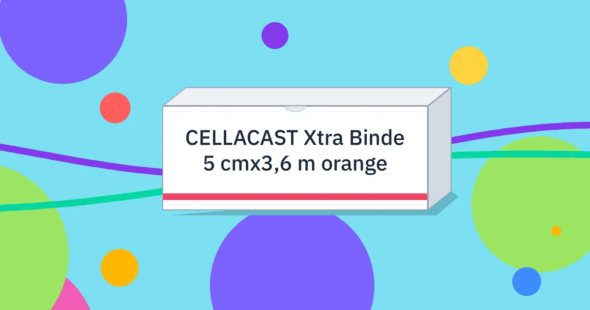 Symbolbild: Packung mit der Aufschrift CELLACAST Xtra Binde 5 cmx3,6 m orange (PZN 11382045) – Verfügbarkeit und Bezug in Apotheken in Frankfurt am Main
