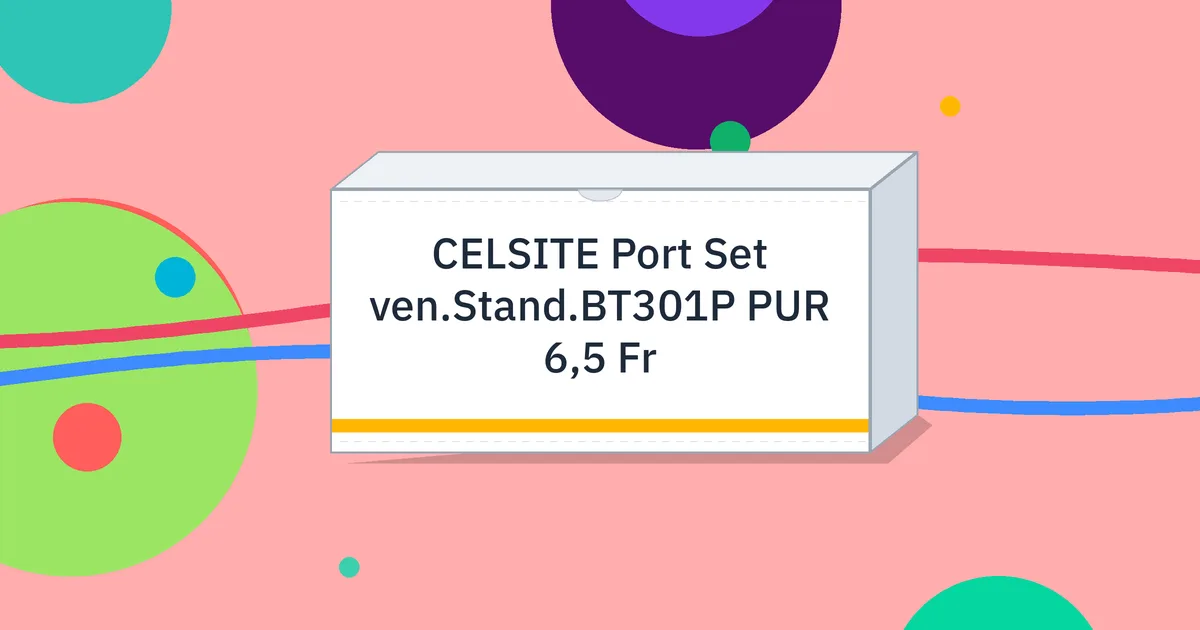 Symbolbild: Packung mit der Aufschrift CELSITE Port Set ven.Stand.BT301P PUR 6,5 Fr (PZN 10993829) – Verfügbarkeit und Bezug in Apotheken in Frankfurt am Main