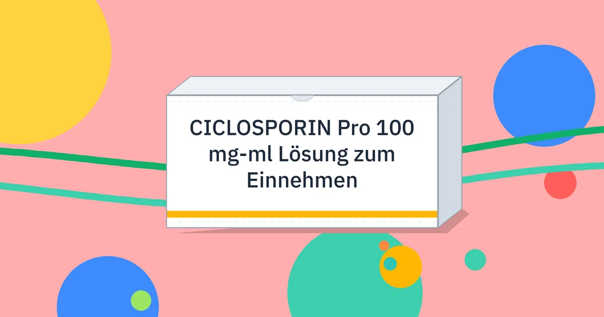 Symbolbild: Packung mit der Aufschrift CICLOSPORIN Pro 100 mg-ml Lösung zum Einnehmen (PZN 02725138) – Verfügbarkeit und Bezug in Apotheken in Frankfurt am Main