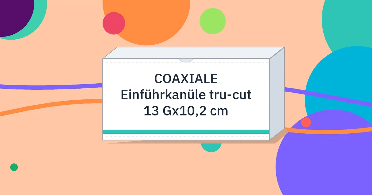 Symbolbild: Packung mit der Aufschrift COAXIALE Einführkanüle tru-cut 13 Gx10,2 cm (PZN 16087575) – Verfügbarkeit und Bezug in Apotheken in Frankfurt am Main