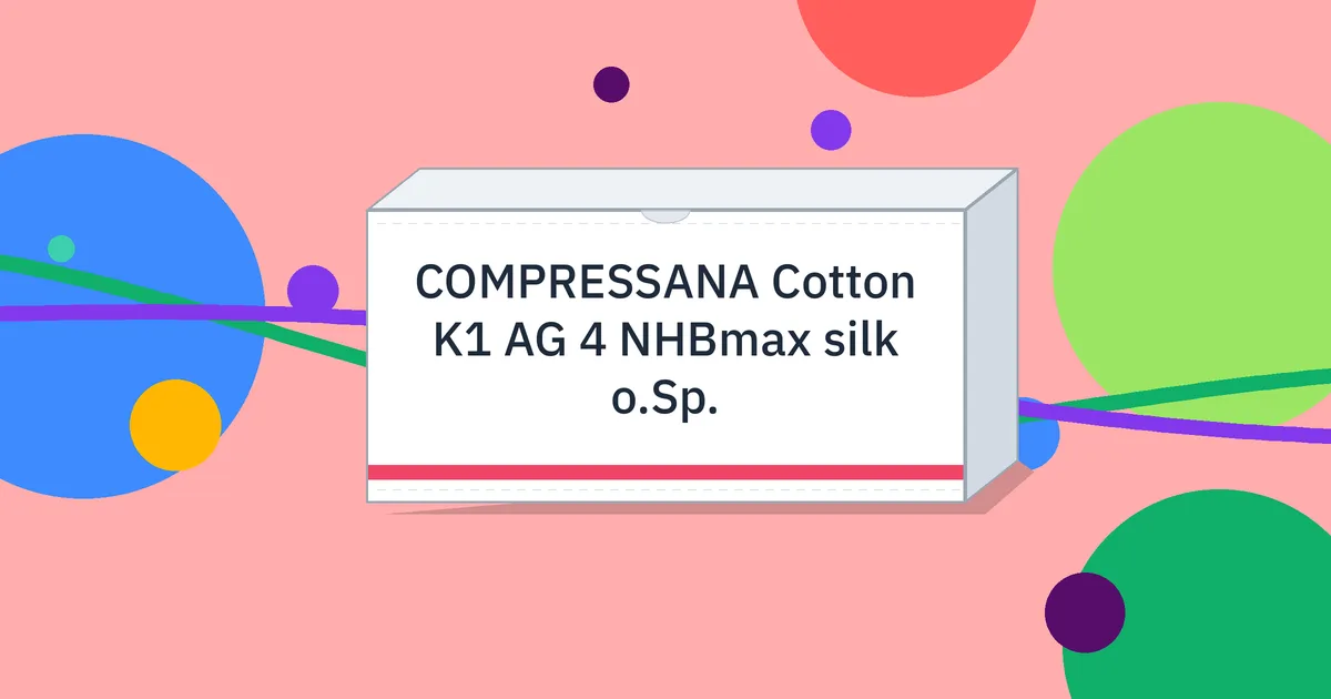 Symbolbild: Packung mit der Aufschrift COMPRESSANA Cotton K1 AG 4 NHBmax silk o.Sp. (PZN 11393385) – Verfügbarkeit und Bezug in Apotheken in Frankfurt am Main