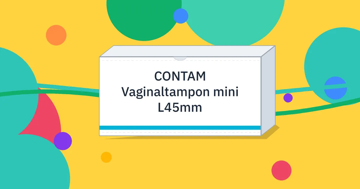 Symbolbild: Packung mit der Aufschrift CONTAM Vaginaltampon mini L45mm (PZN 19278146) – Verfügbarkeit und Bezug in Apotheken in Frankfurt am Main