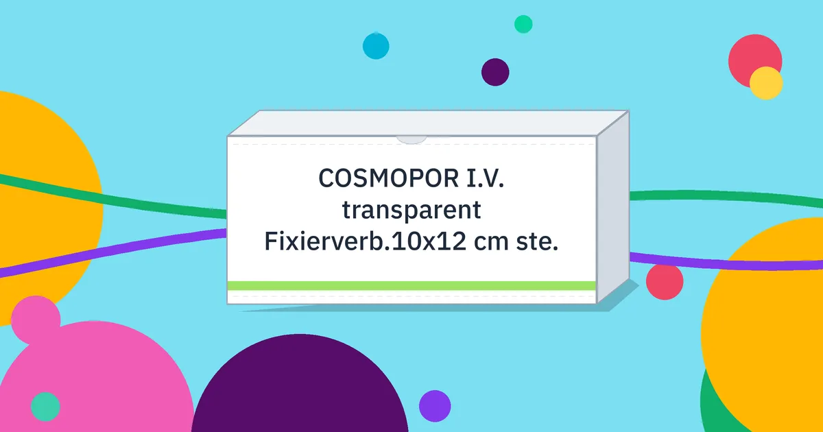 Symbolbild: Packung mit der Aufschrift COSMOPOR I.V. transparent Fixierverb.10x12 cm ste. (PZN 19767566) – Verfügbarkeit und Bezug in Apotheken in Frankfurt am Main