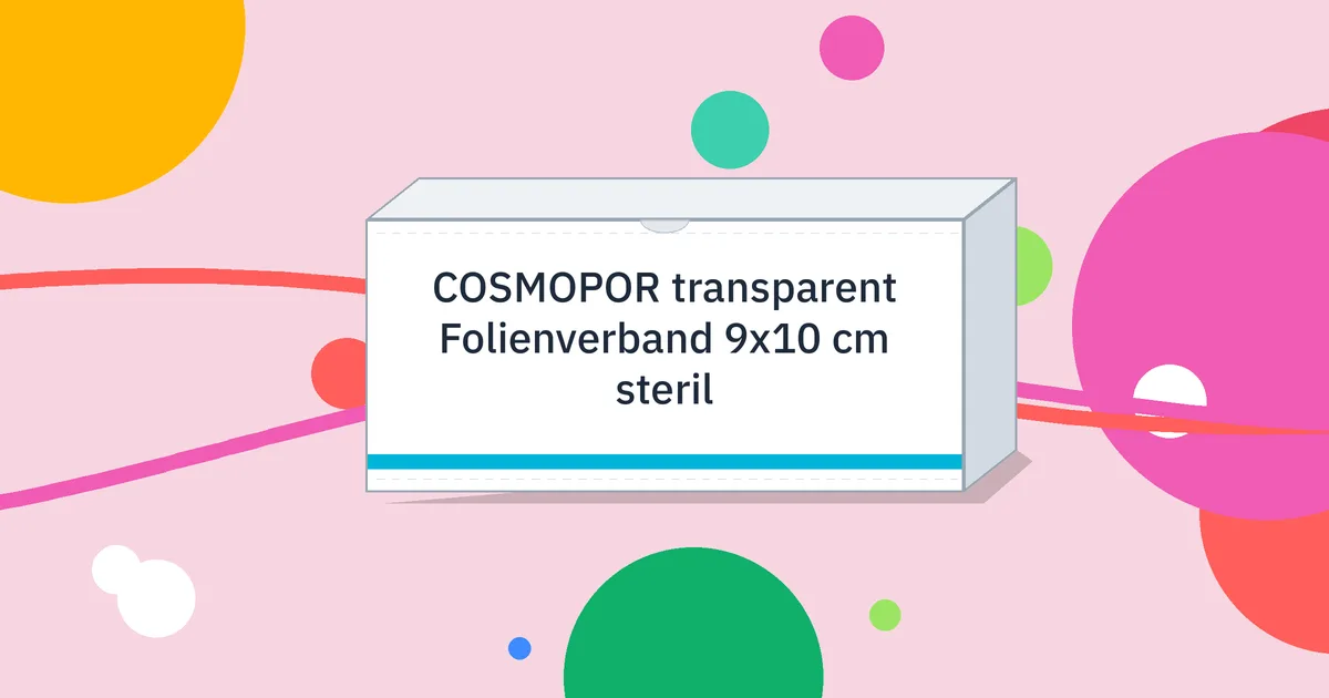 Symbolbild: Packung mit der Aufschrift COSMOPOR transparent Folienverband 9x10 cm steril (PZN 20572951) – Verfügbarkeit und Bezug in Apotheken in Frankfurt am Main