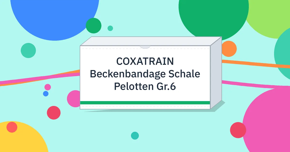 Symbolbild: Packung mit der Aufschrift COXATRAIN Beckenbandage Schale Pelotten Gr.6 (PZN 17560921) – Verfügbarkeit und Bezug in Apotheken in Frankfurt am Main