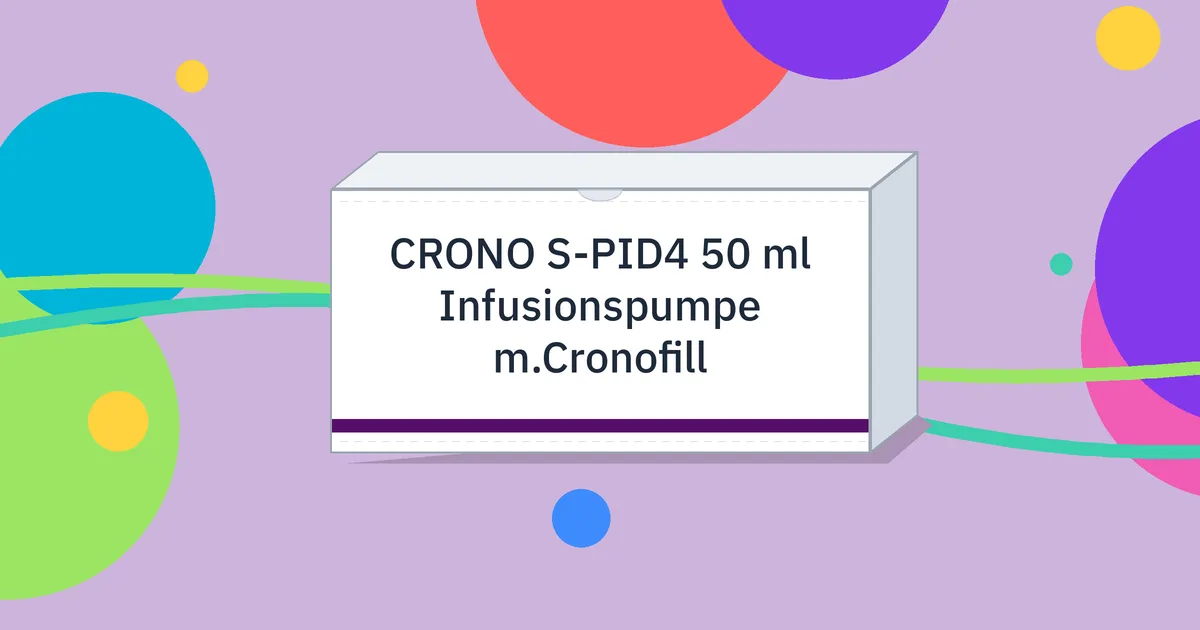 Symbolbild: Packung mit der Aufschrift CRONO S-PID4 50 ml Infusionspumpe m.Cronofill (PZN 19175392) – Verfügbarkeit und Bezug in Apotheken in Frankfurt am Main