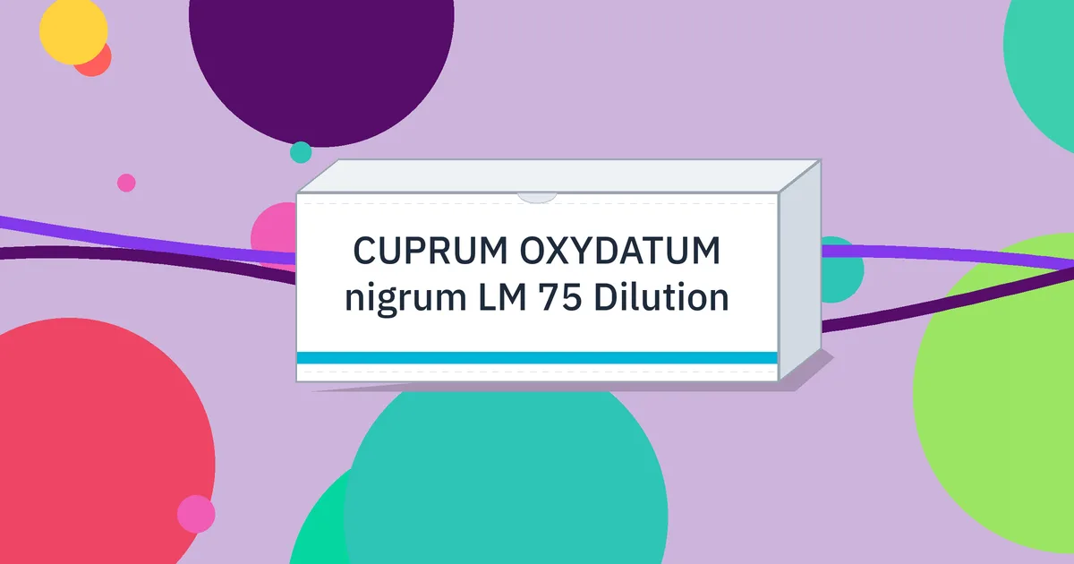 Symbolbild: Packung mit der Aufschrift CUPRUM OXYDATUM nigrum LM 75 Dilution (PZN 13458924) – Verfügbarkeit und Bezug in Apotheken in Frankfurt am Main