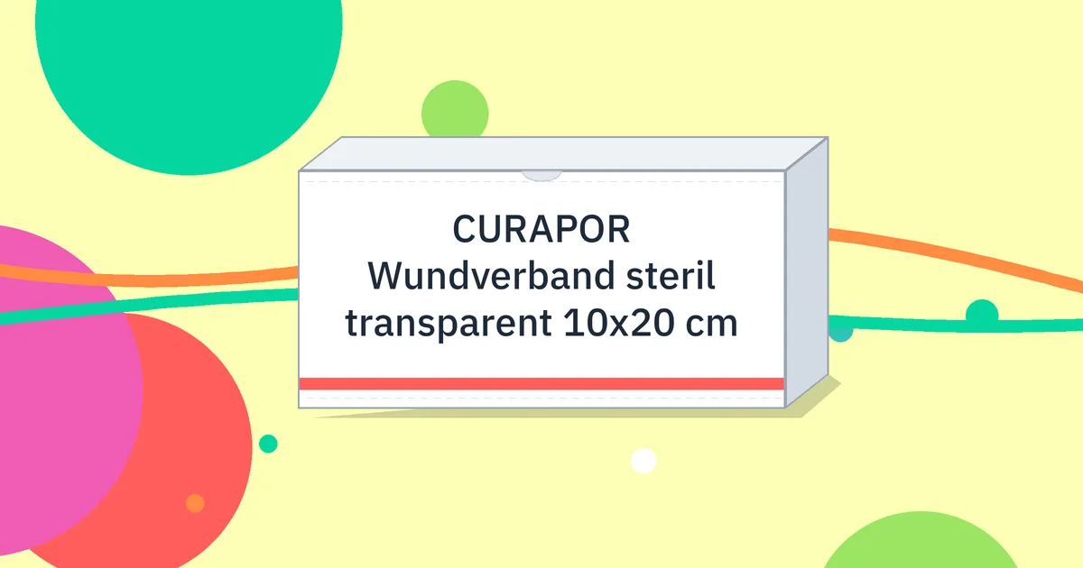 Symbolbild: Packung mit der Aufschrift CURAPOR Wundverband steril transparent 10x20 cm (PZN 17451267) – Verfügbarkeit und Bezug in Apotheken in Frankfurt am Main