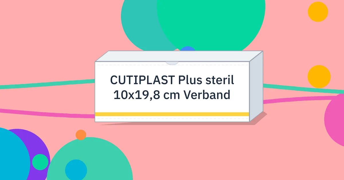 Symbolbild: Packung mit der Aufschrift CUTIPLAST Plus steril 10x19,8 cm Verband (PZN 10046150) – Verfügbarkeit und Bezug in Apotheken in Frankfurt am Main