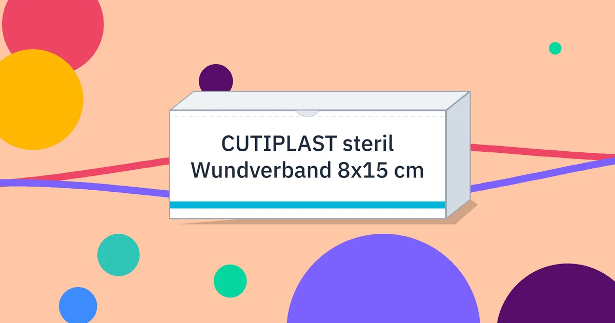Symbolbild: Packung mit der Aufschrift CUTIPLAST steril Wundverband 8x15 cm (PZN 05102455) – Verfügbarkeit und Bezug in Apotheken in Frankfurt am Main