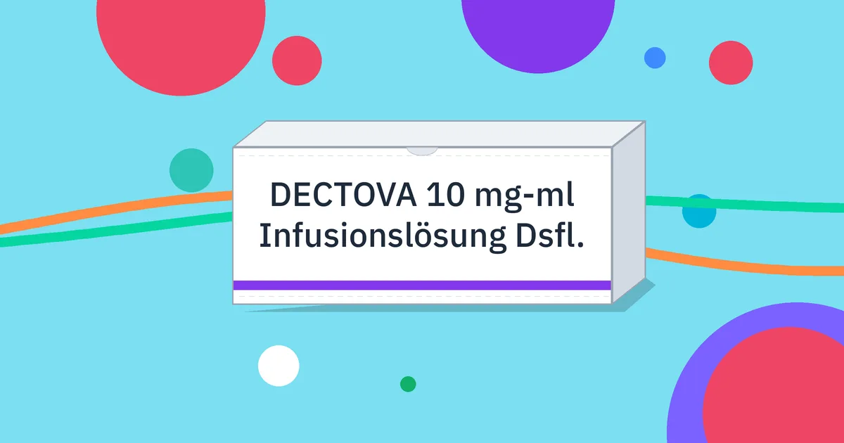 Symbolbild: Packung mit der Aufschrift DECTOVA 10 mg-ml Infusionslösung Dsfl. (PZN 15815825) – Verfügbarkeit und Bezug in Apotheken in Frankfurt am Main