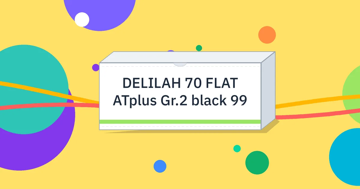 Symbolbild: Packung mit der Aufschrift DELILAH 70 FLAT ATplus Gr.2 black 99 (PZN 13848571) – Verfügbarkeit und Bezug in Apotheken in Frankfurt am Main
