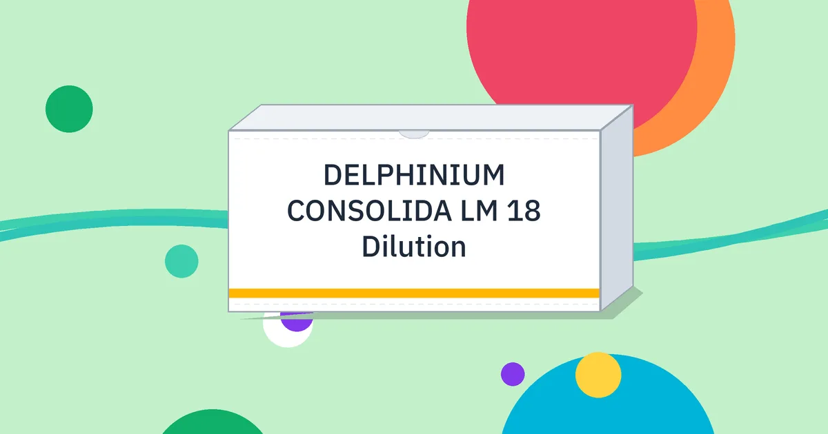 Symbolbild: Packung mit der Aufschrift DELPHINIUM CONSOLIDA LM 18 Dilution (PZN 13463368) – Verfügbarkeit und Bezug in Apotheken in Frankfurt am Main
