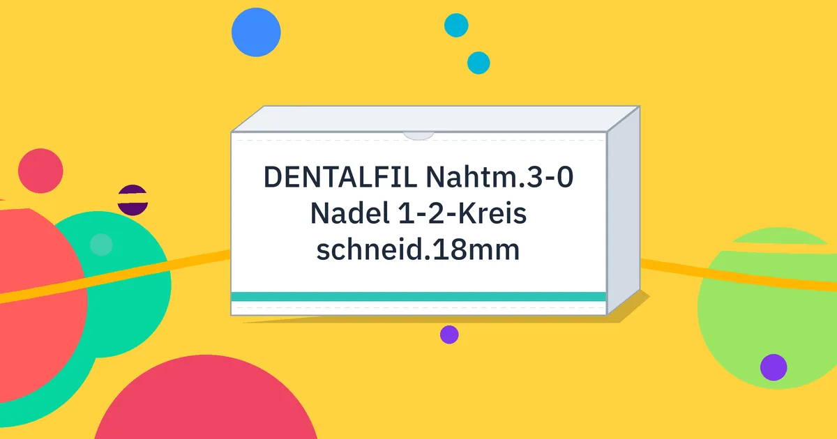 Symbolbild: Packung mit der Aufschrift DENTALFIL Nahtm.3-0 Nadel 1-2-Kreis schneid.18mm (PZN 16756705) – Verfügbarkeit und Bezug in Apotheken in Frankfurt am Main