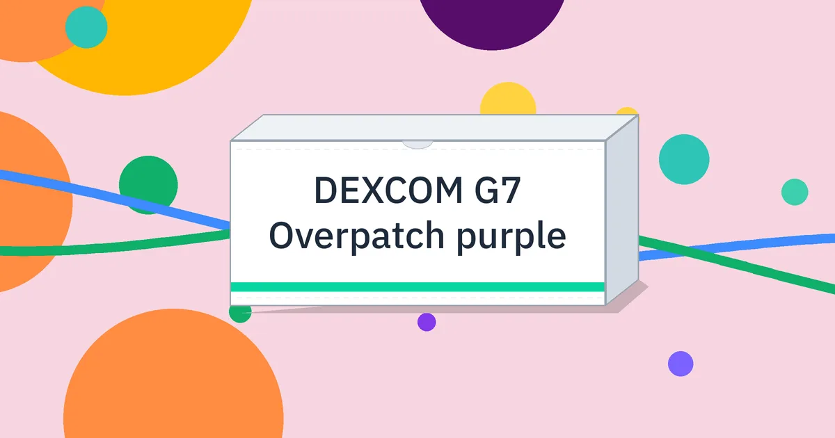 Symbolbild: Packung mit der Aufschrift DEXCOM G7 Overpatch purple (PZN 19866179) – Verfügbarkeit und Bezug in Apotheken in Frankfurt am Main