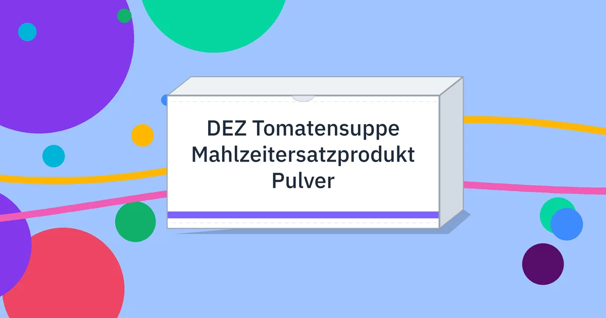Symbolbild: Packung mit der Aufschrift DEZ Tomatensuppe Mahlzeitersatzprodukt Pulver (PZN 09947646) – Verfügbarkeit und Bezug in Apotheken in Frankfurt am Main