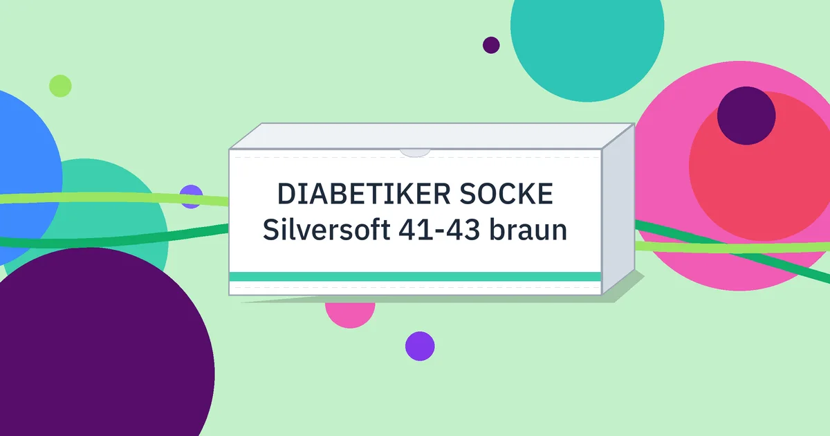 Symbolbild: Packung mit der Aufschrift DIABETIKER SOCKE Silversoft 41-43 braun (PZN 06417712) – Verfügbarkeit und Bezug in Apotheken in Frankfurt am Main