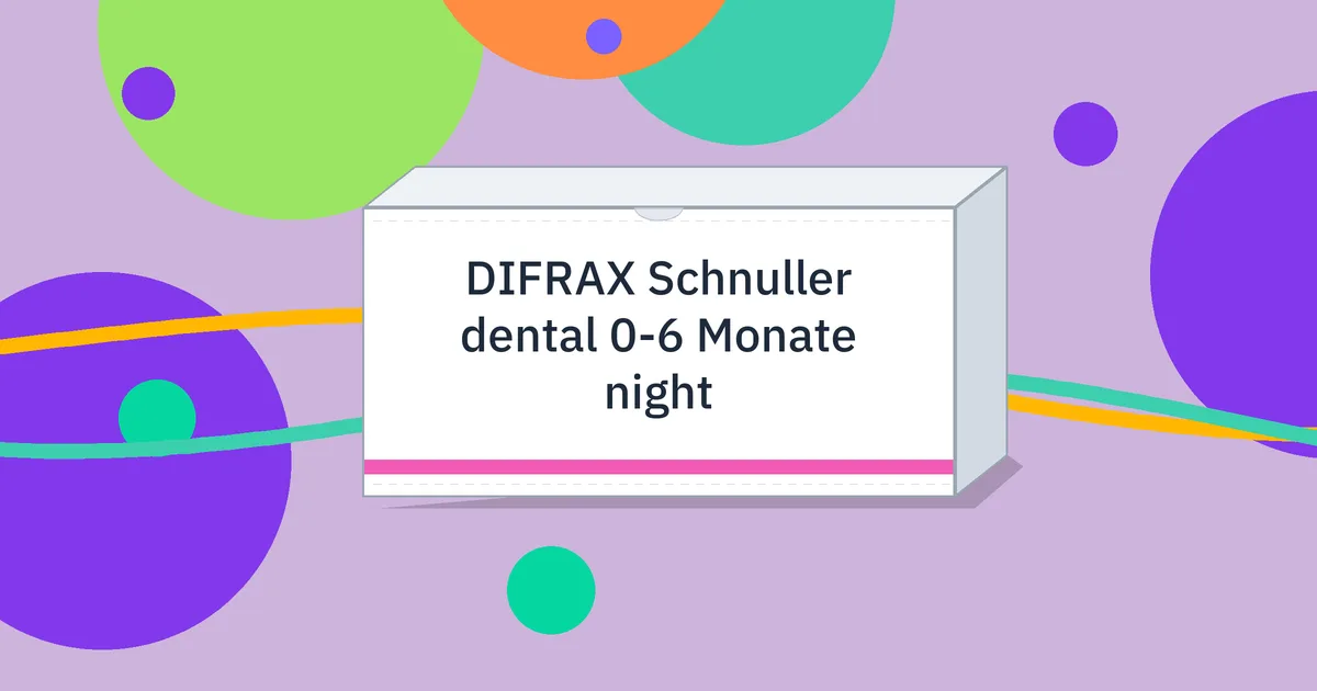 Symbolbild: Packung mit der Aufschrift DIFRAX Schnuller dental 0-6 Monate night (PZN 12517748) – Verfügbarkeit und Bezug in Apotheken in Frankfurt am Main