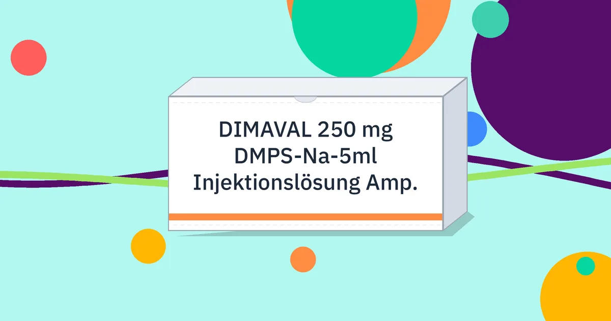 Symbolbild: Packung mit der Aufschrift DIMAVAL 250 mg DMPS-Na-5ml Injektionslösung Amp. (PZN 01686399) – Verfügbarkeit und Bezug in Apotheken in Frankfurt am Main