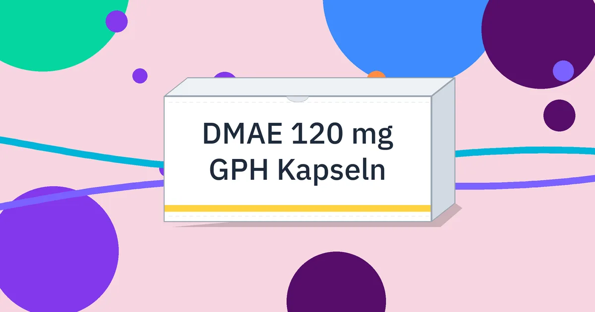 Symbolbild: Packung mit der Aufschrift DMAE 120 mg GPH Kapseln (PZN 10829254) – Verfügbarkeit und Bezug in Apotheken in Frankfurt am Main